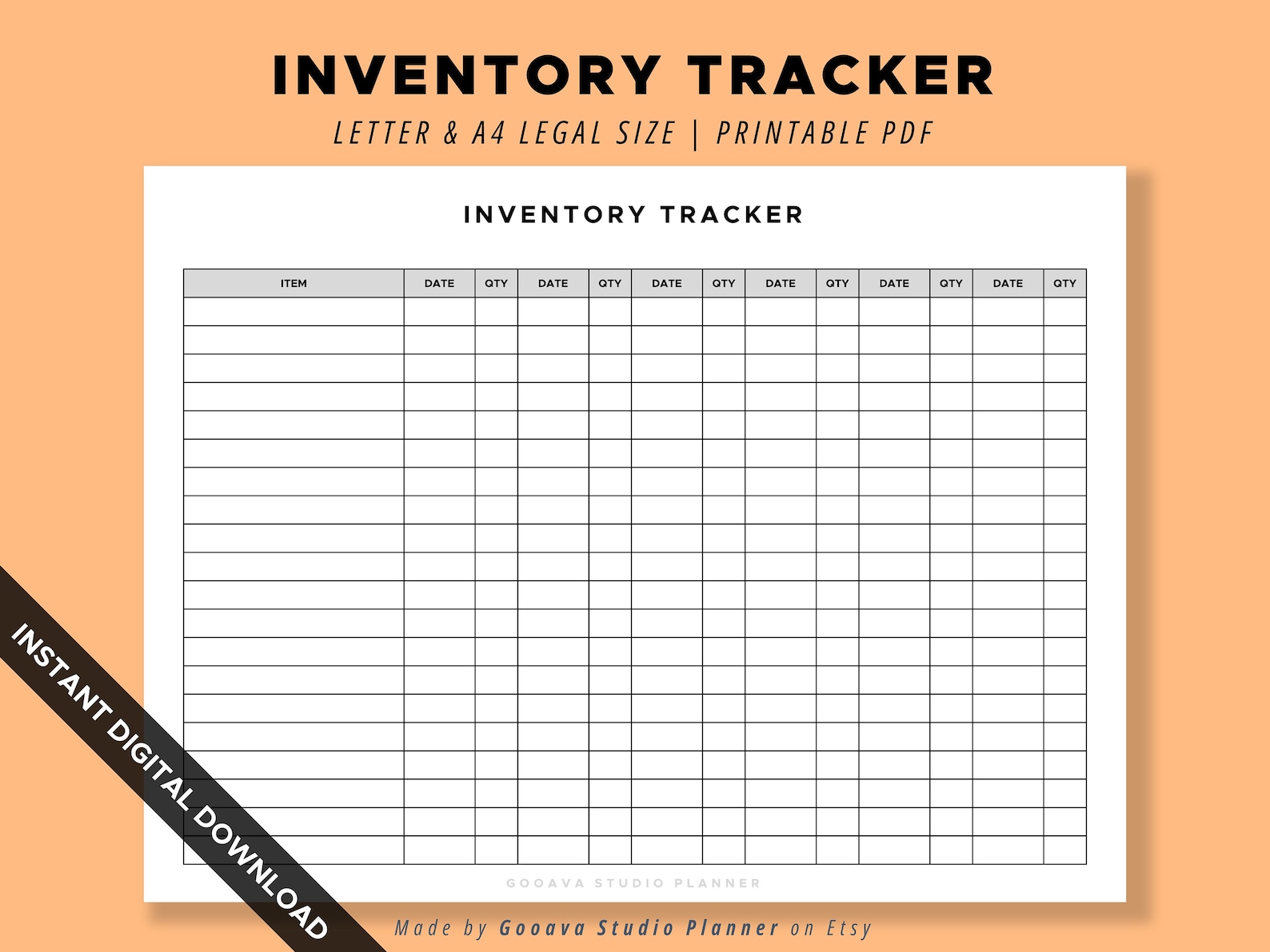 Printable Inventory Tracker Business Template Sheets Minimalist Pdf for ...