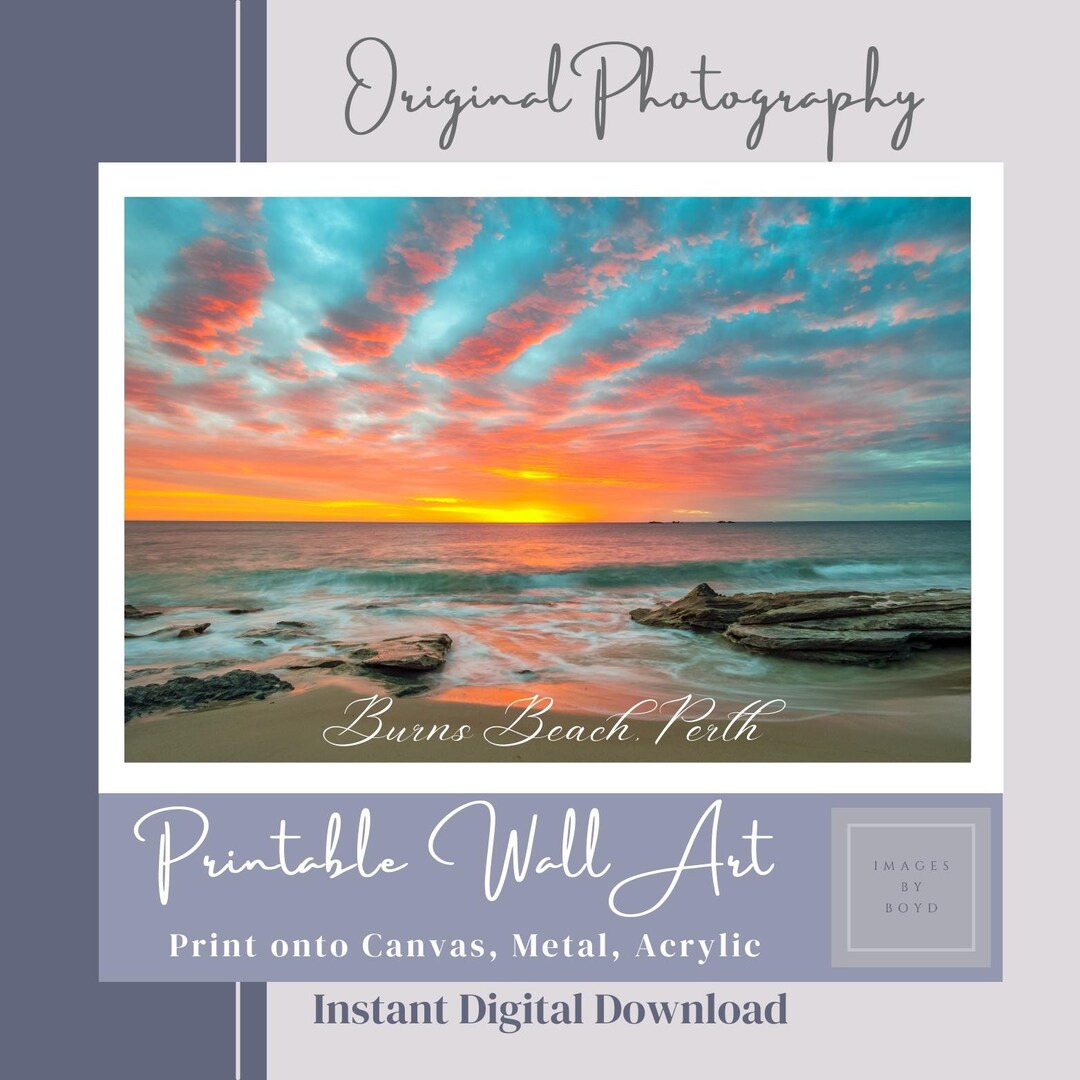 Coastal Sunset Printable: Stunning Sky Over Burns Beach in Perth ...
