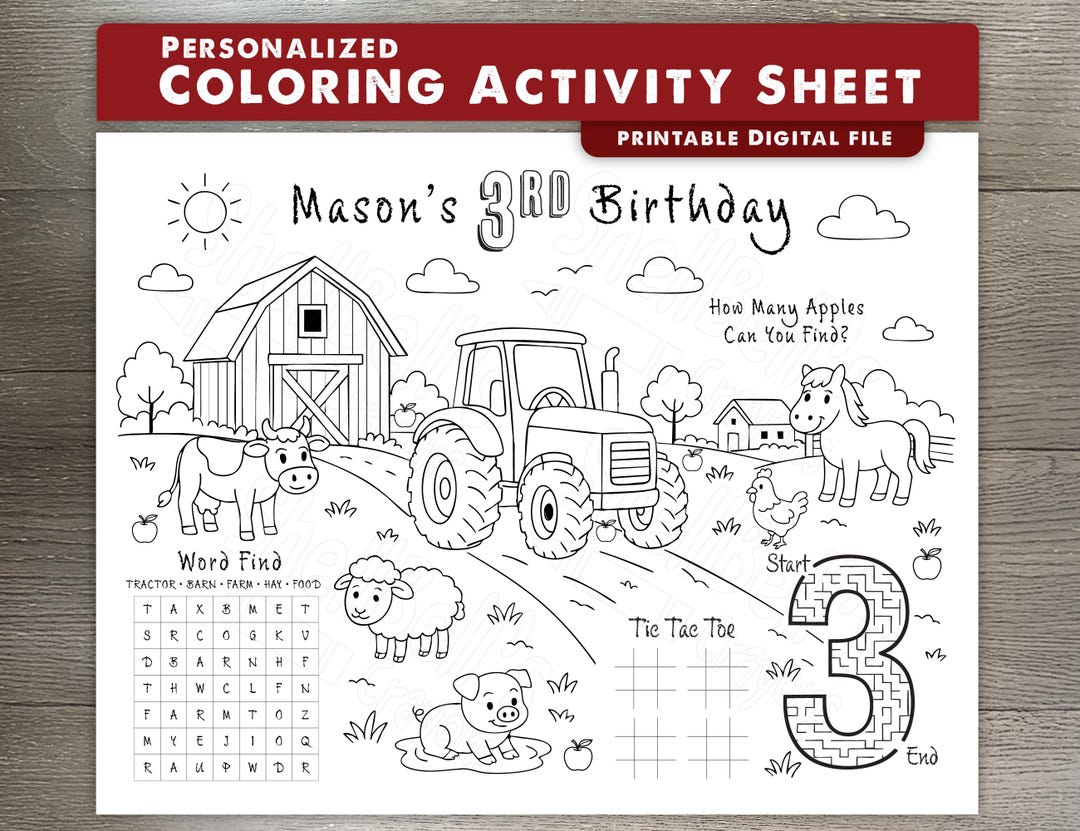 Tractor Birthday Coloring Sheet – Personalized Name & Age – Digital ...