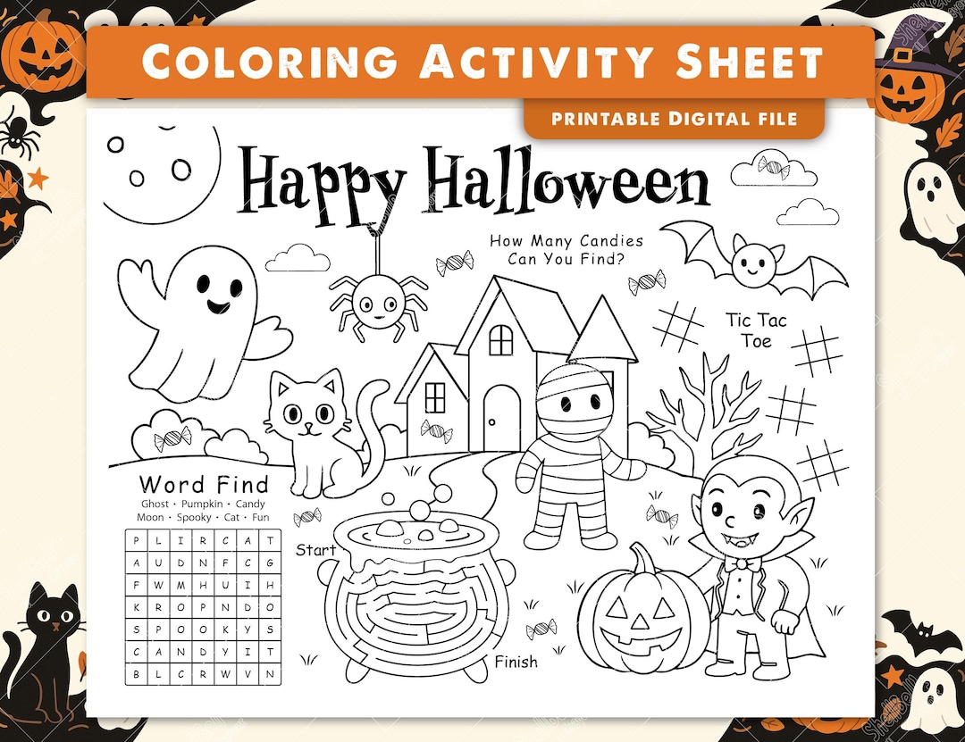 Halloween Coloring Sheet – Digital Download – Halloween Party Favor ...