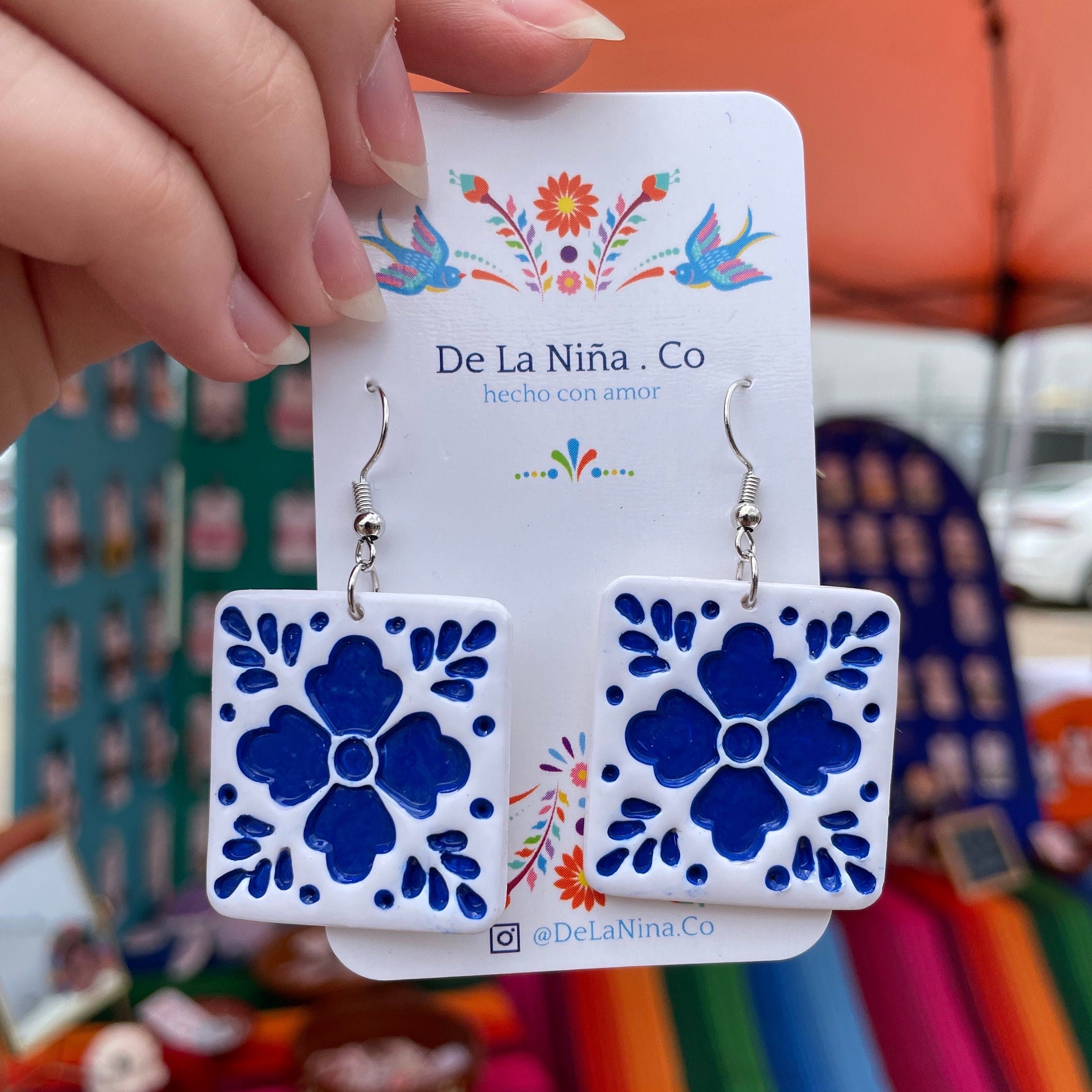 Blue and White Talaveras. Mexican Tile Earrings. - Etsy