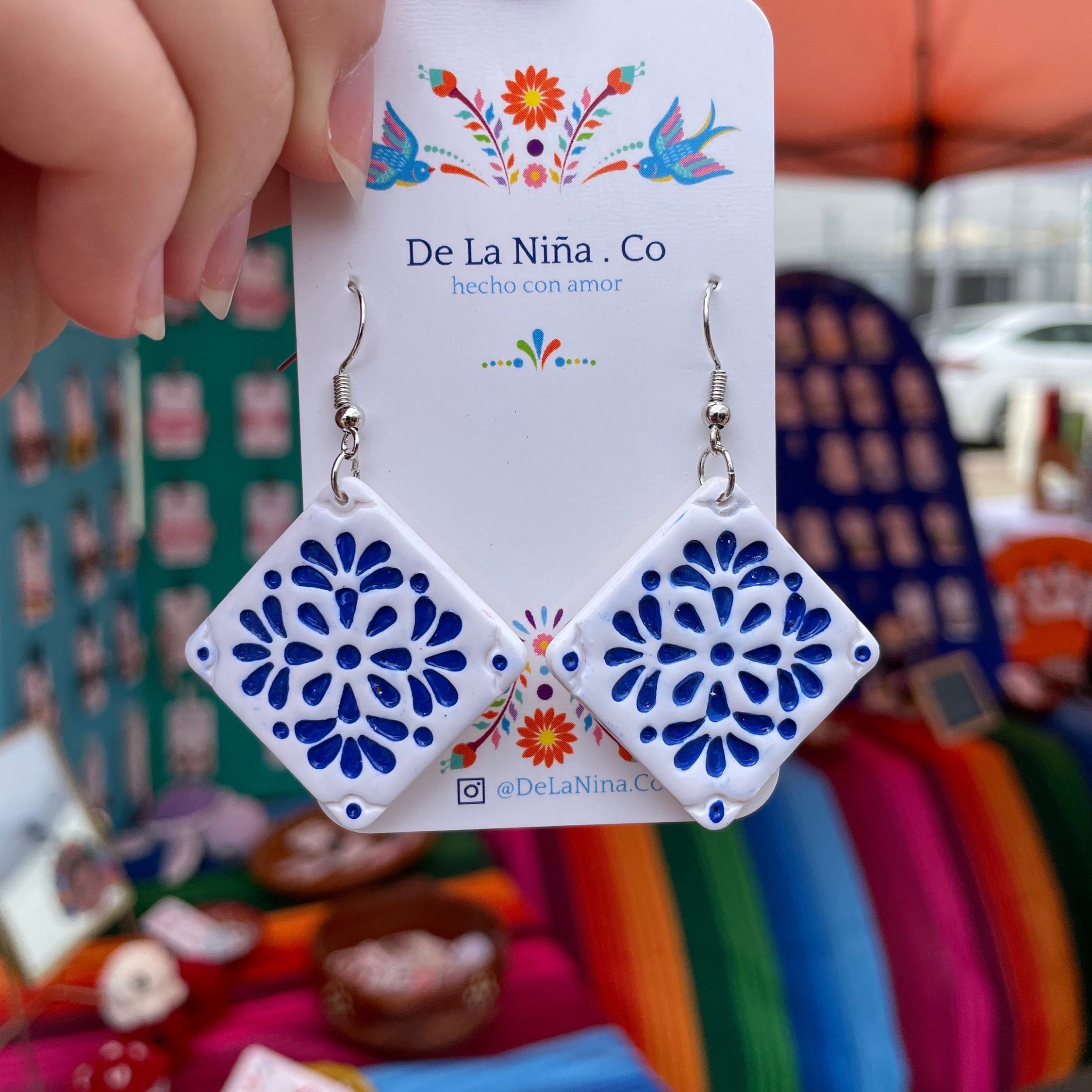 Blue and White Talaveras. Mexican Tile Earrings. - Etsy