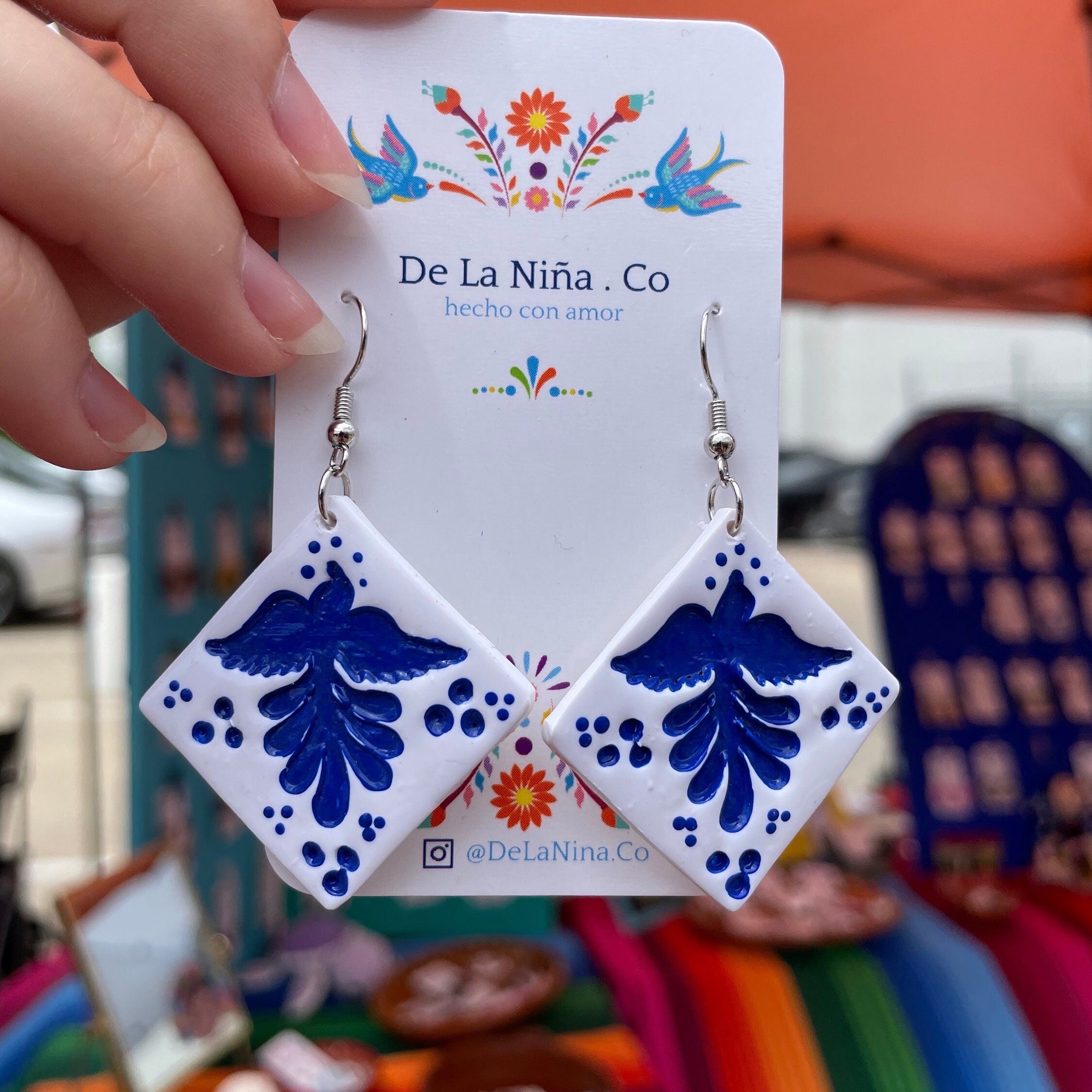 Blue and White Talaveras. Mexican Tile Earrings. - Etsy