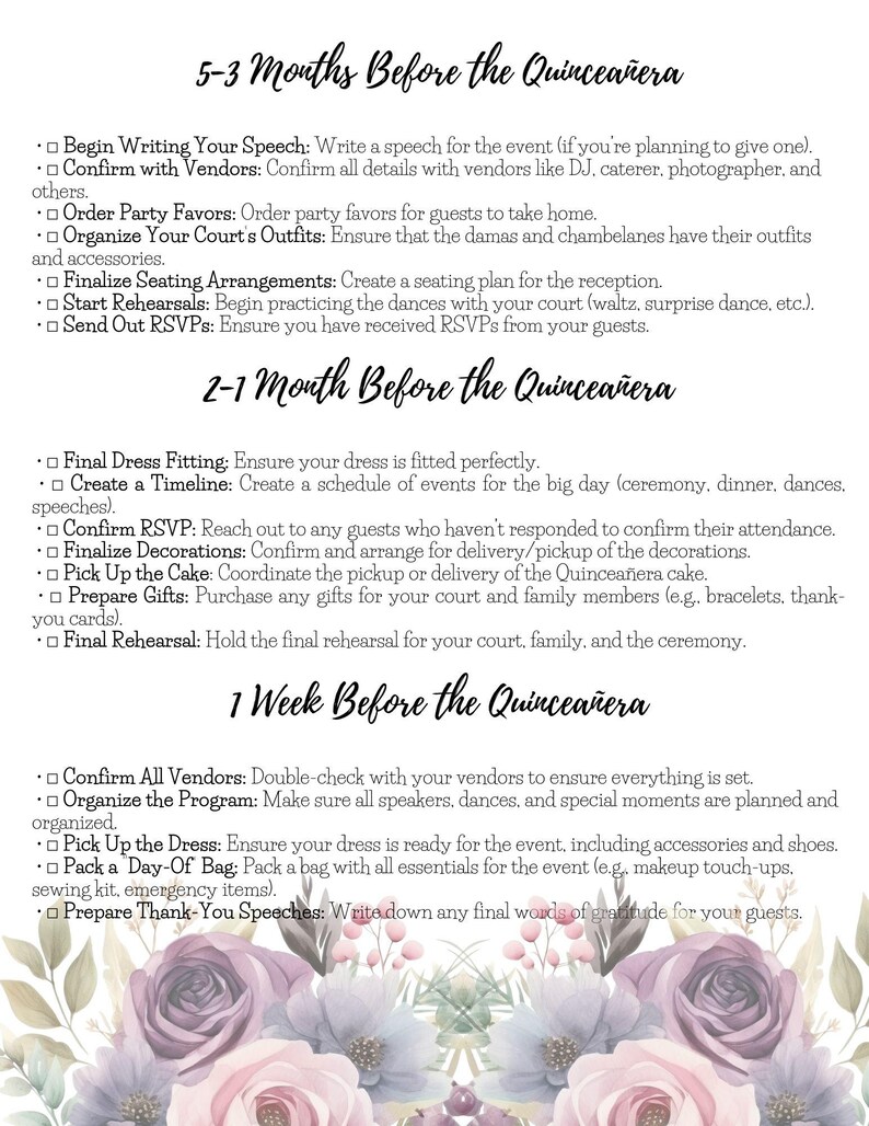 Quinceanera Checklist | Quinceanera Plan | Quinceanera Guide | Party ...