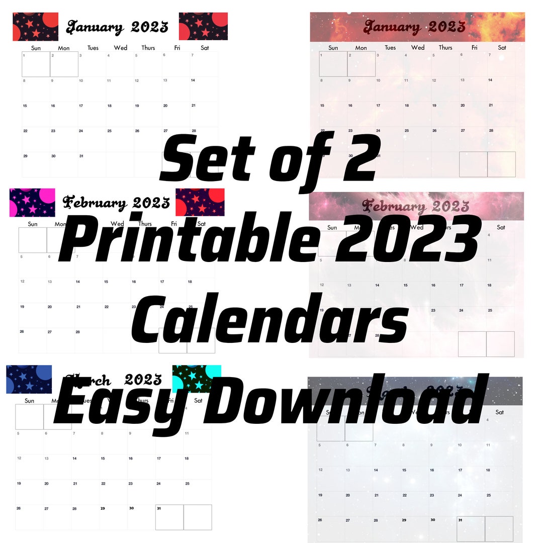 Set of 2 Printable 2023 Space and Stars Calendars, PDF, JPG, Minimalist ...