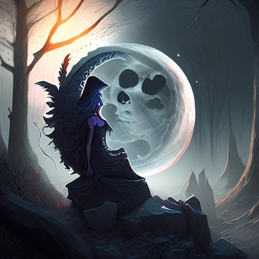 Digital Witches Moon Print, Moon Art, Witch Art, Angel Print, Gothic ...