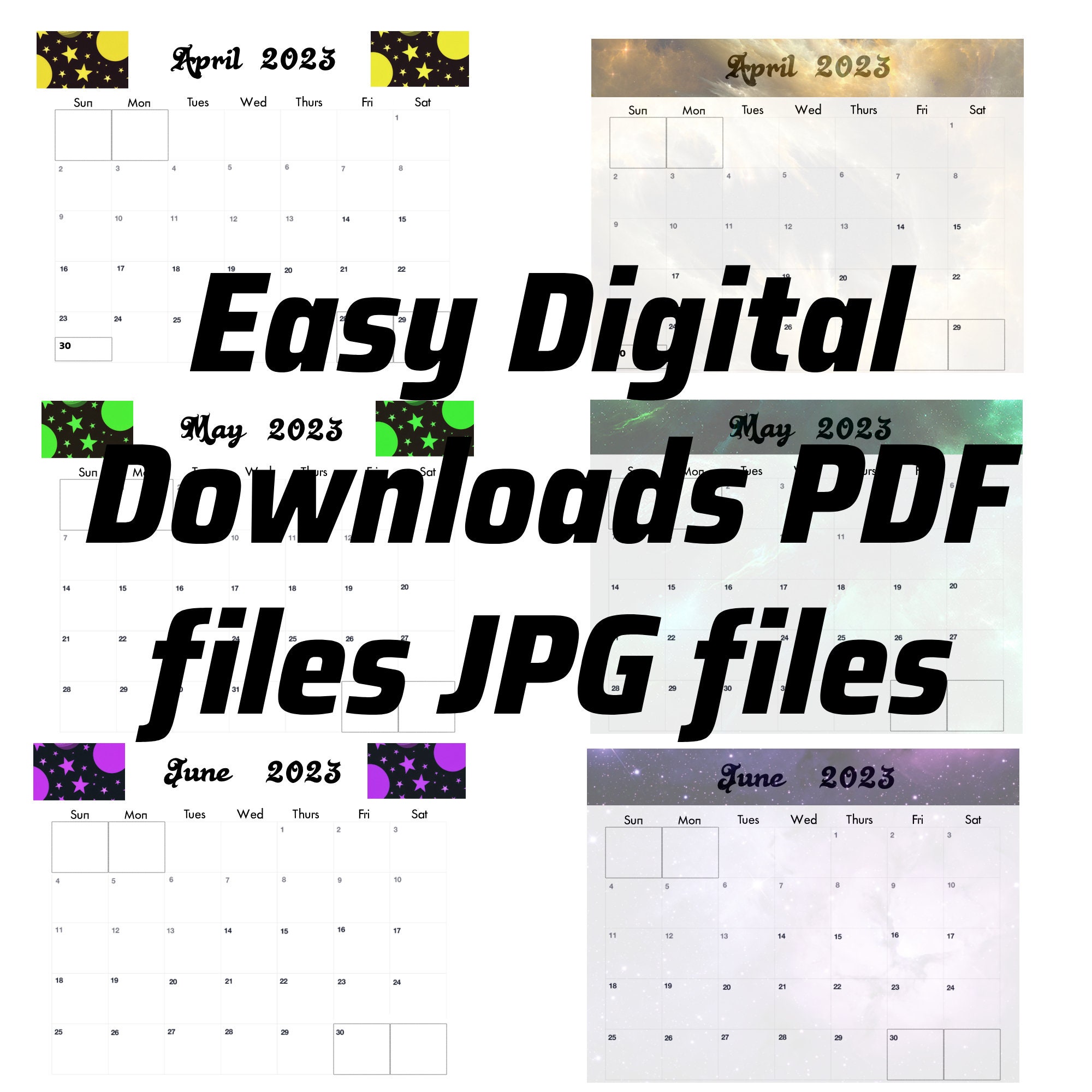 Set of 2 Printable 2023 Space and Stars Calendars, PDF, JPG, Minimalist ...