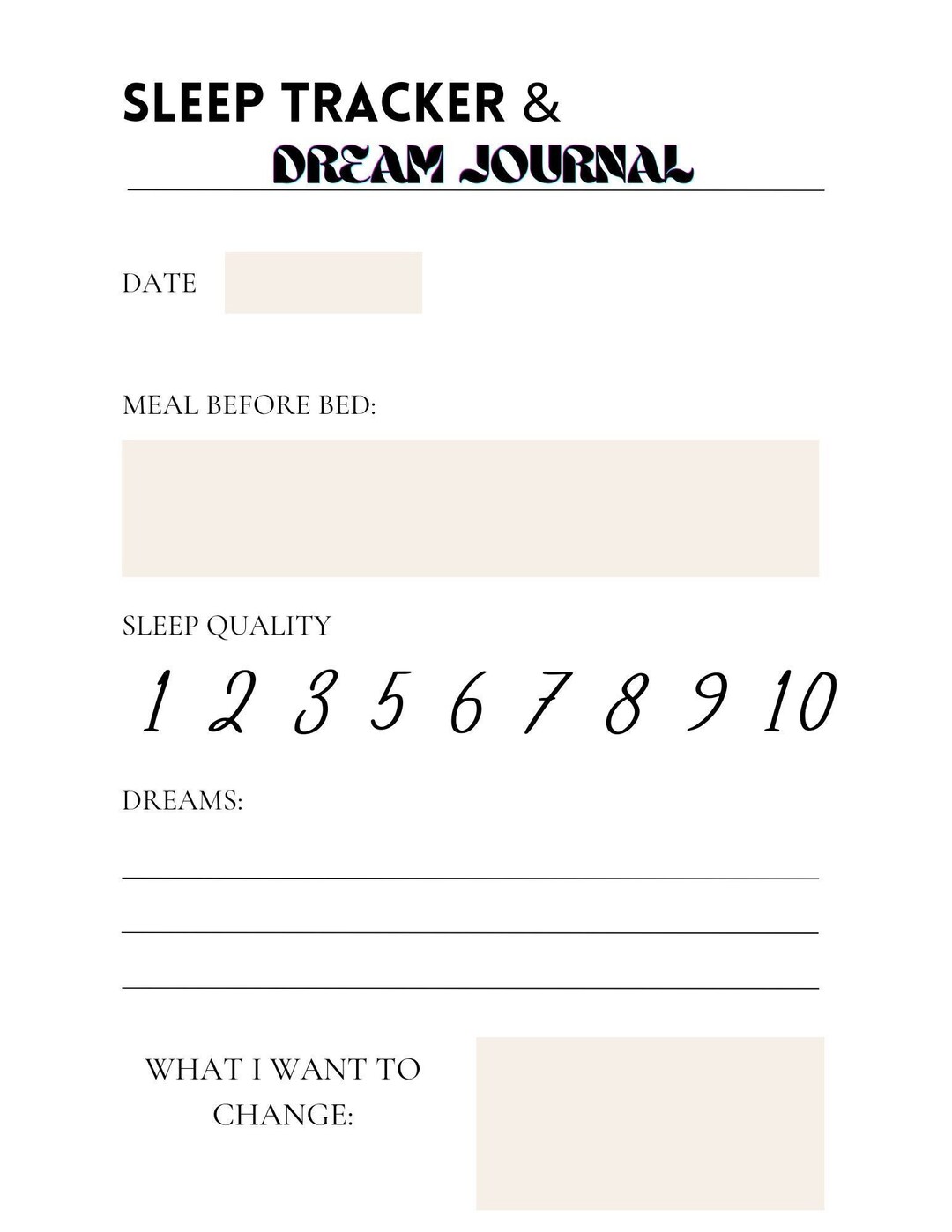 Easy Printable White Sleep Tracker and Dream Journal - Etsy