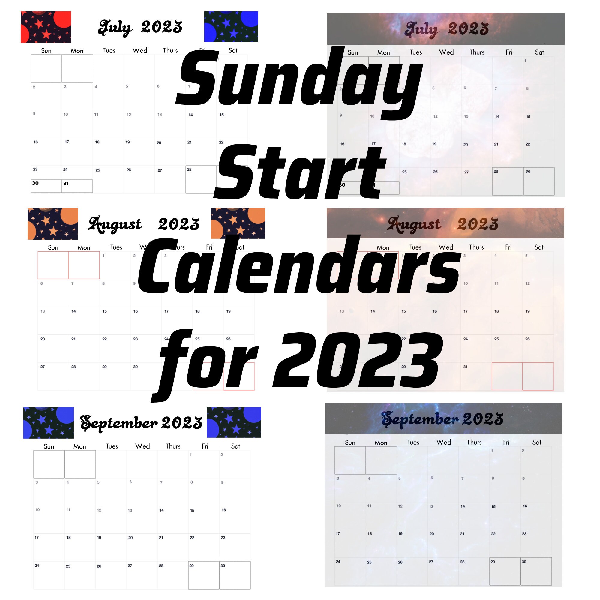 Set of 2 Printable 2023 Space and Stars Calendars, PDF, JPG, Minimalist ...