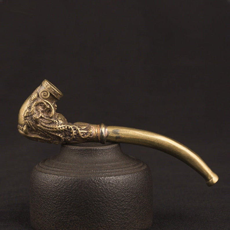 Dragon Vintage Smoking Pipe, 2024 Gift, Brass Pipe, Ornate Pipe, Old ...