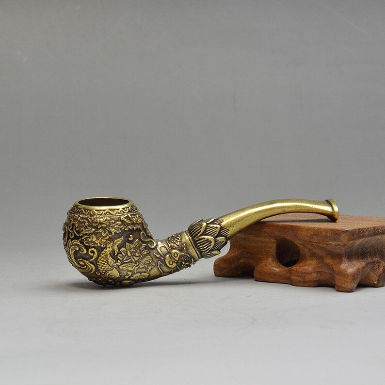 Chinese Pattern Vintage Smoking Pipe, 2024 Gift, Brass Pipe, Ornate ...
