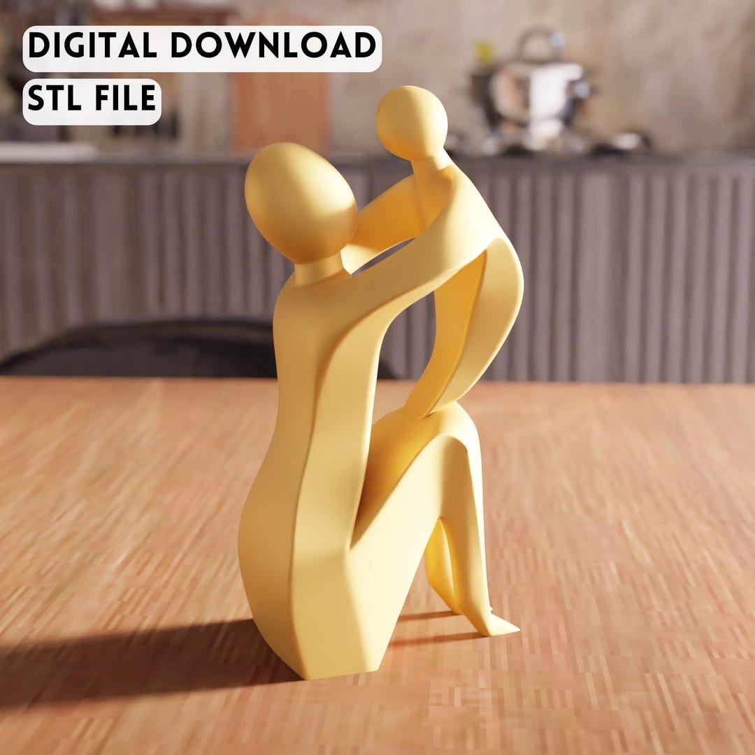 3D Mother Child Sculpture STL File - Modern Family Decor Figurine Art ...