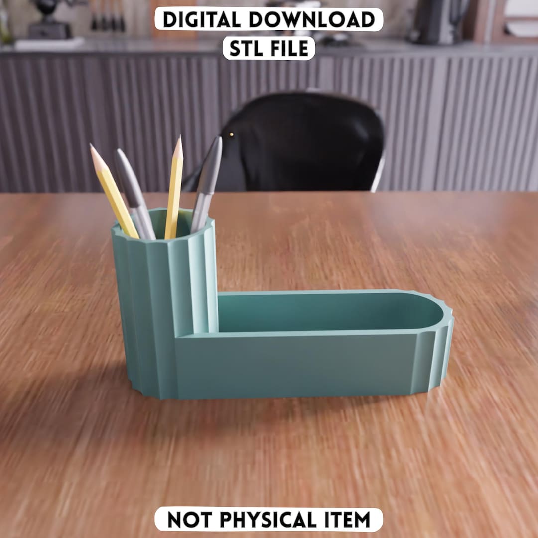 3D Modern Desk Organizer STL File - Minimal Pen Holder and Tray ...