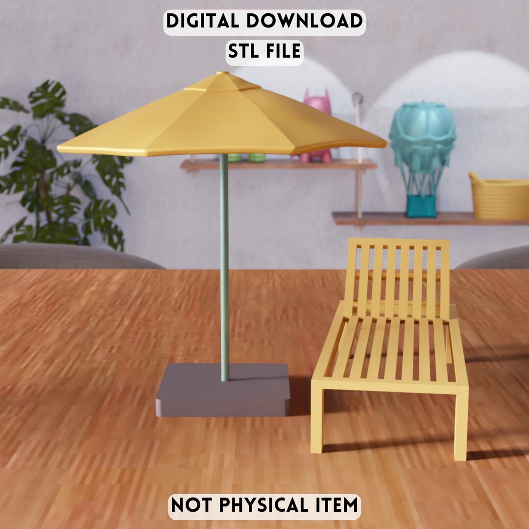 3D Beach Umbrella and Chair STL File - Miniature Outdoor Decor Set ...