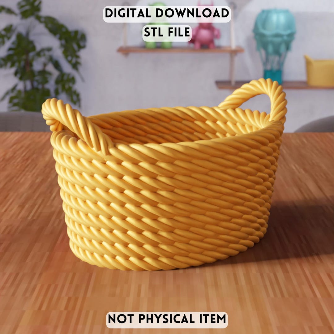3D Rope Basket V2 STL File - Woven Storage Basket Handle Home Decor ...