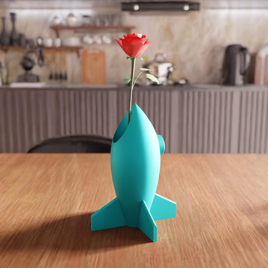 3D Rocket Flower Vase STL File – Modern Rocket Vase, Art Deco Vases, 3D ...