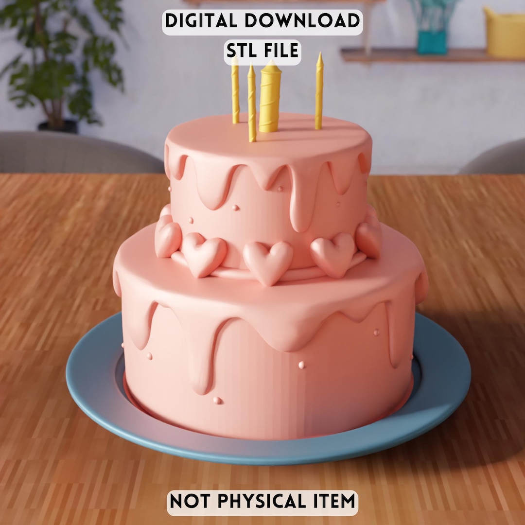 3D Heart Cake STL File - Birthday Cake Decor Model (digital Download ...