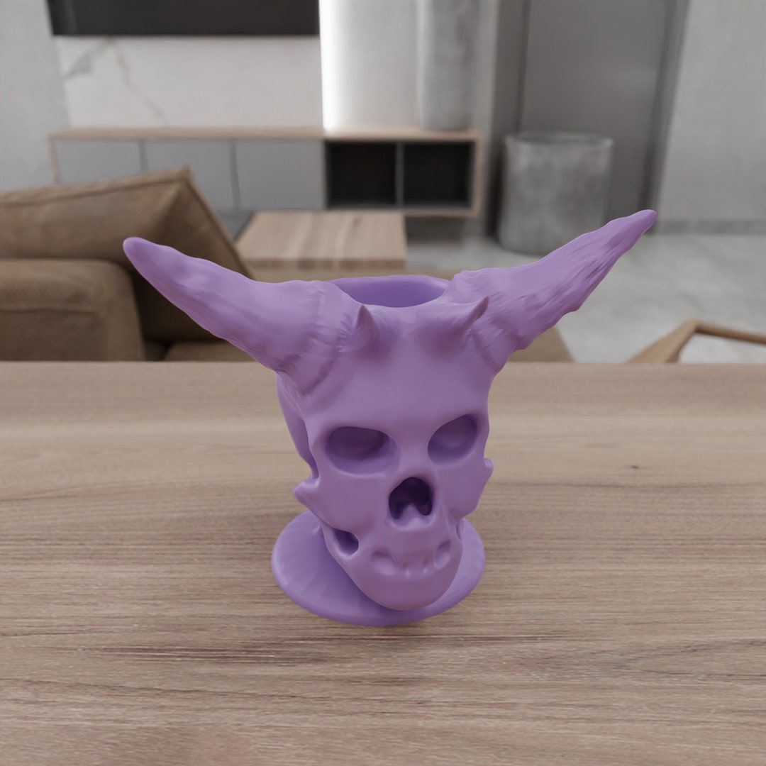 3D Demon Skull Vase With 3D Stl Files, Ready to Print & Demon Horns, 3D Printing, Skull ...