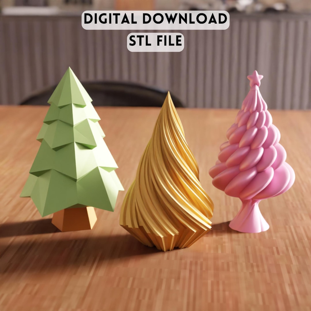 3D Christmas Tree Set STL File - Holiday Decor Printable Models Trio ...