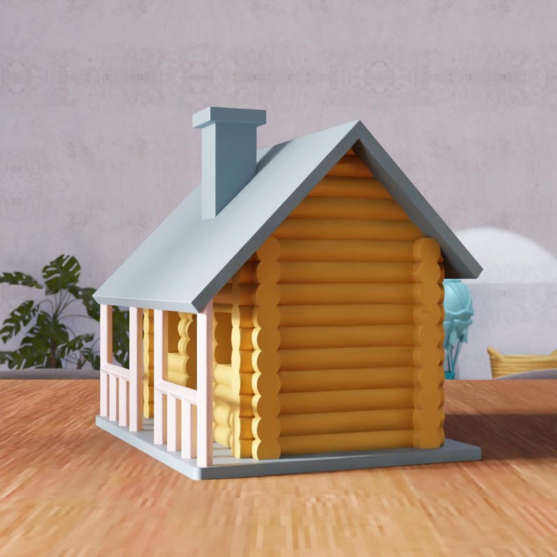 3D Log Cabin House STL File - Rustic Wooden Cottage Decor Home Accent ...