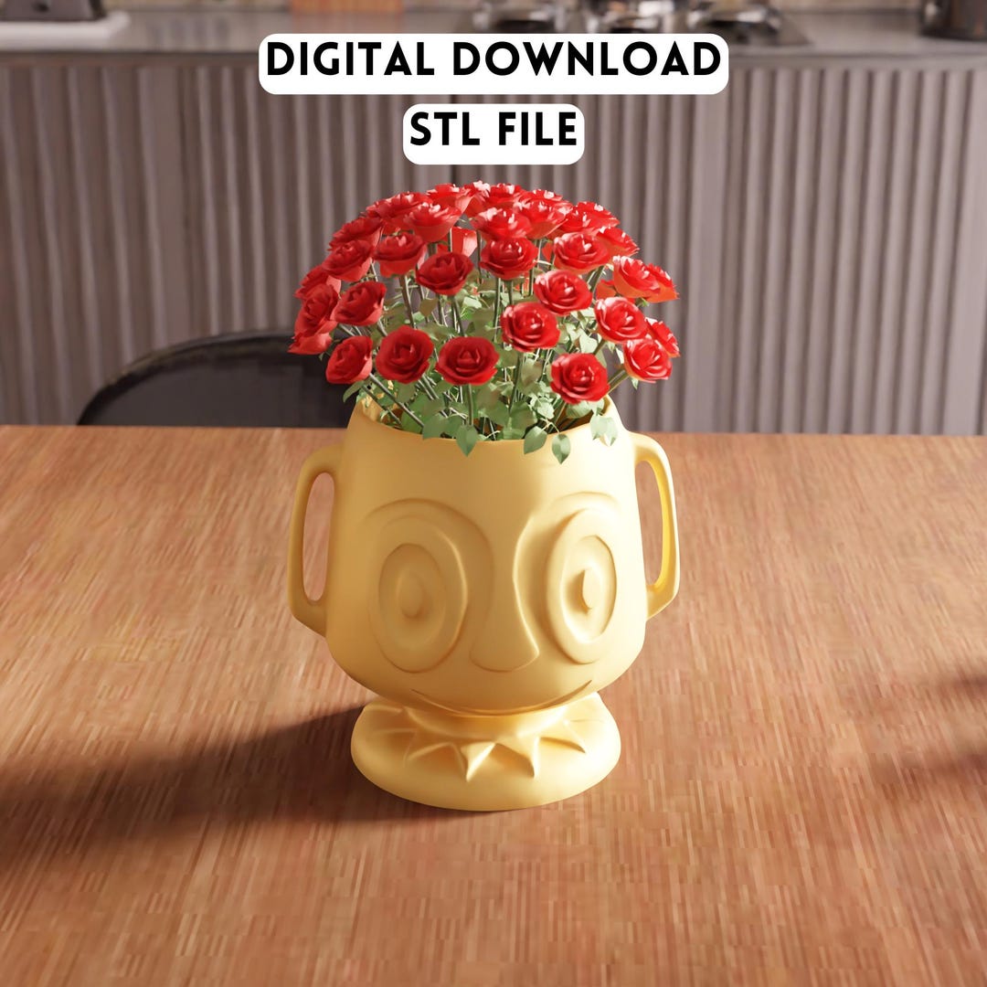 3D Cartoon Trophy Vase STL File - Whimsical Home Decor Flower Pot ...