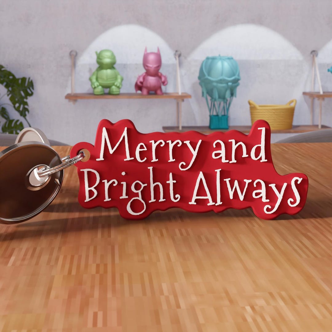 3D Merry and Bright Always Keychain STL File - Christmas Keychain ...