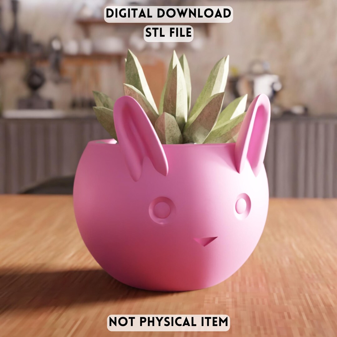 3D Bunny Planter STL File - Animal Desk Decor Succulent Pot (digital ...