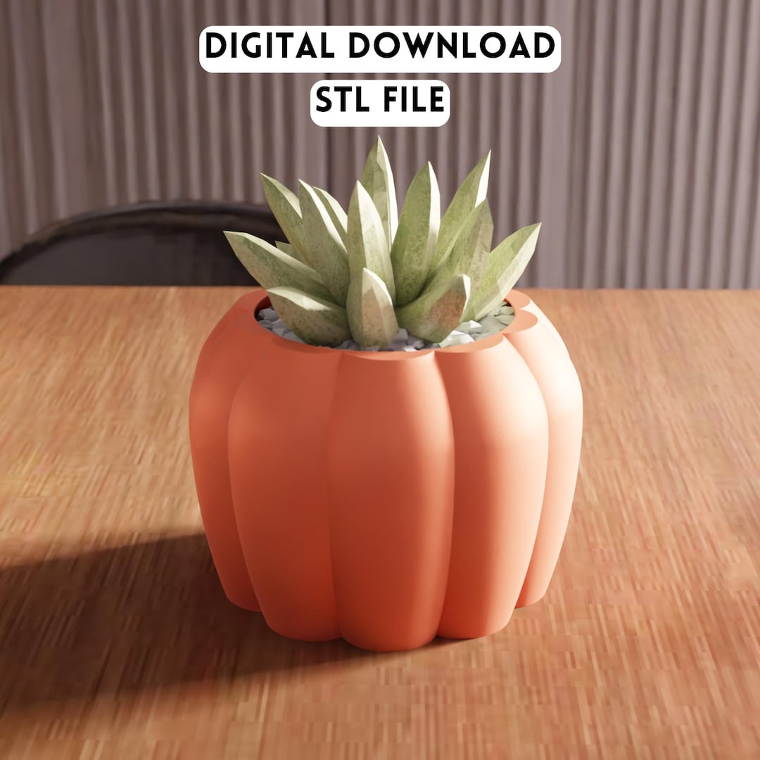 3D Pumpkin Planter STL File - Succulent Pot Design for Home Decor ...