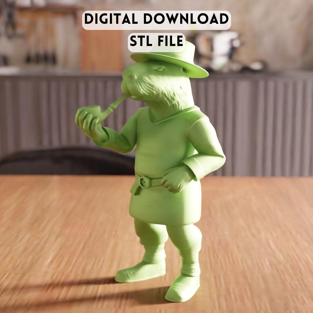 3D Pipe Smoker Beaver STL File - Woodland Figurine Decor Model (digital ...