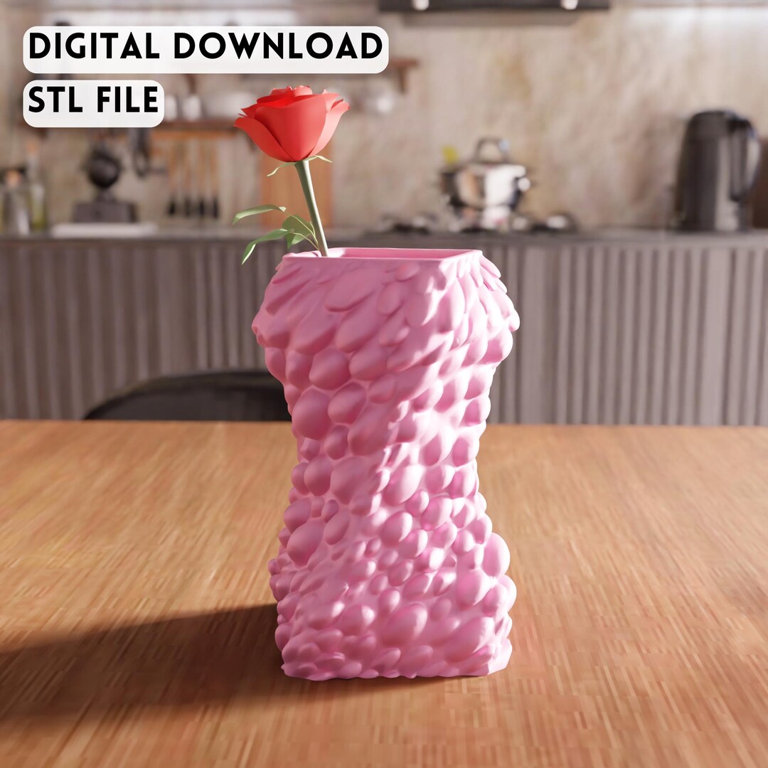 3D Textured Vase STL File - Organic Ripple Decor Vase Design (digital ...