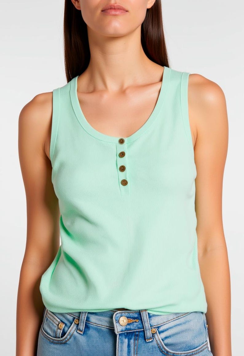 Tank Top Sewing Pattern – Sleeveless Henley Style Shirt PDF – Casual ...