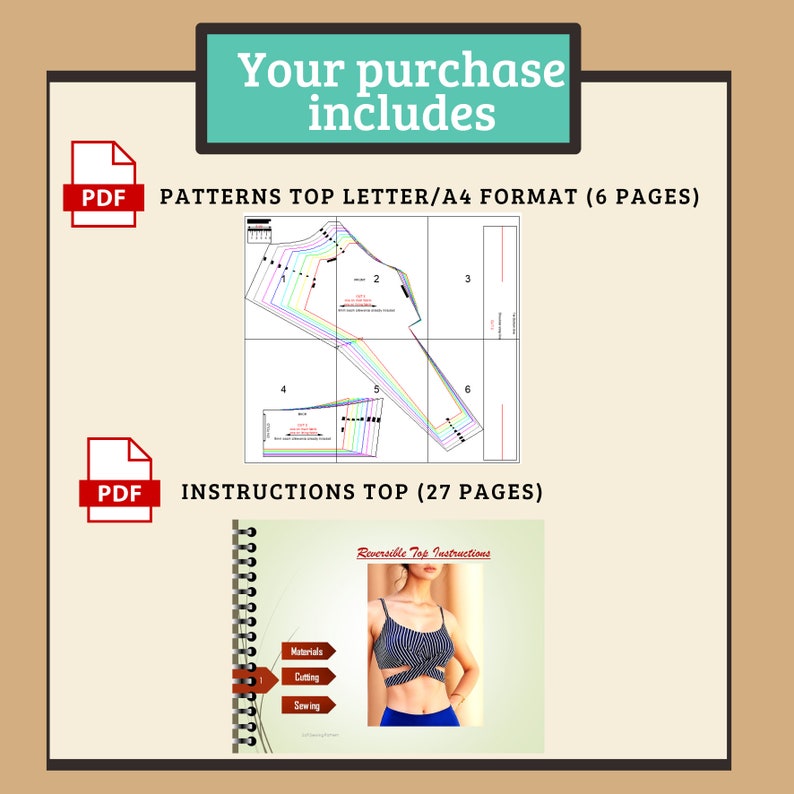 Reversible Bikini Top Sewing Pattern XS-4XL | Wrap Swim Top PDF With ...