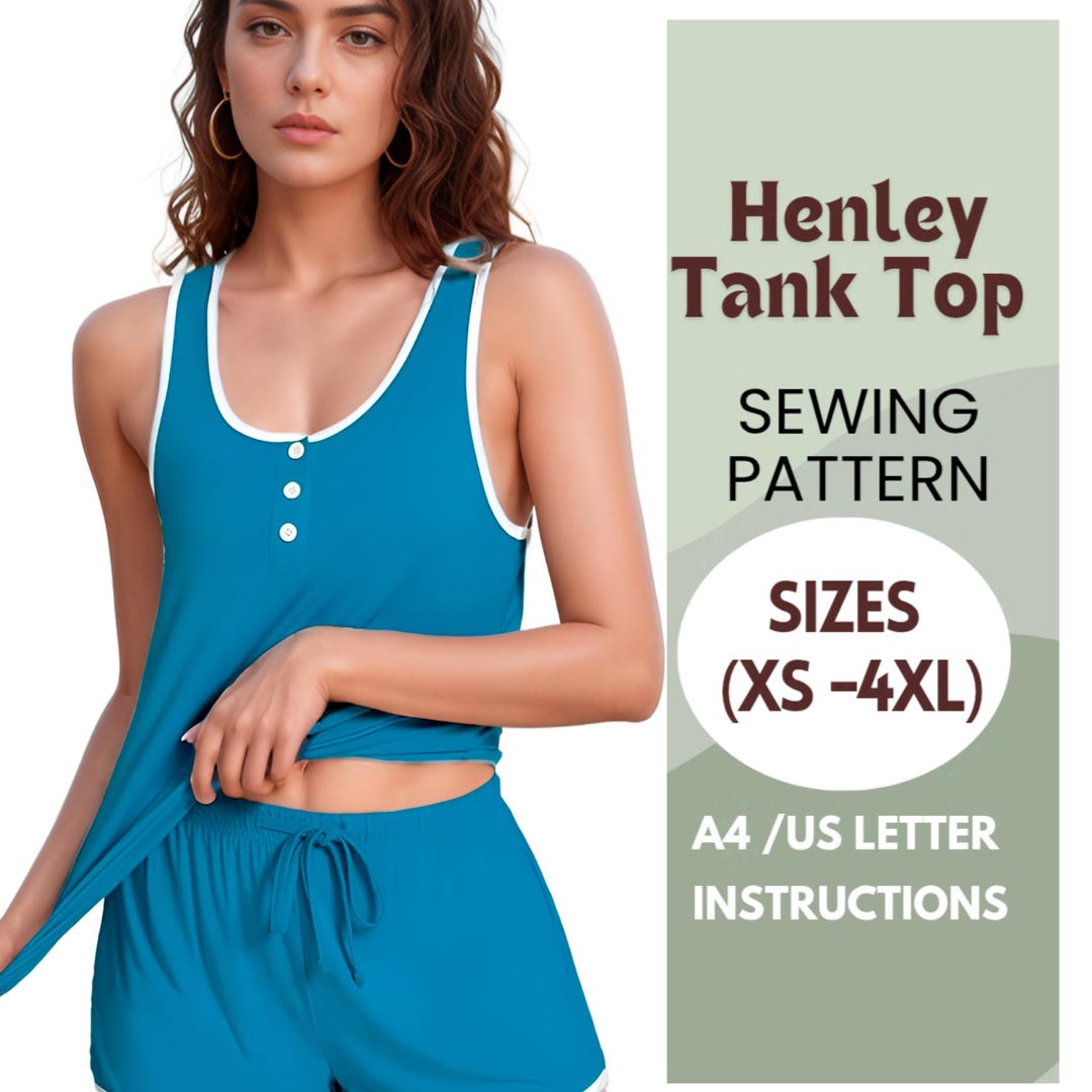 Sleeveless Henley Pajama Top Pattern Summer Sleepwear Sewing Pattern ...