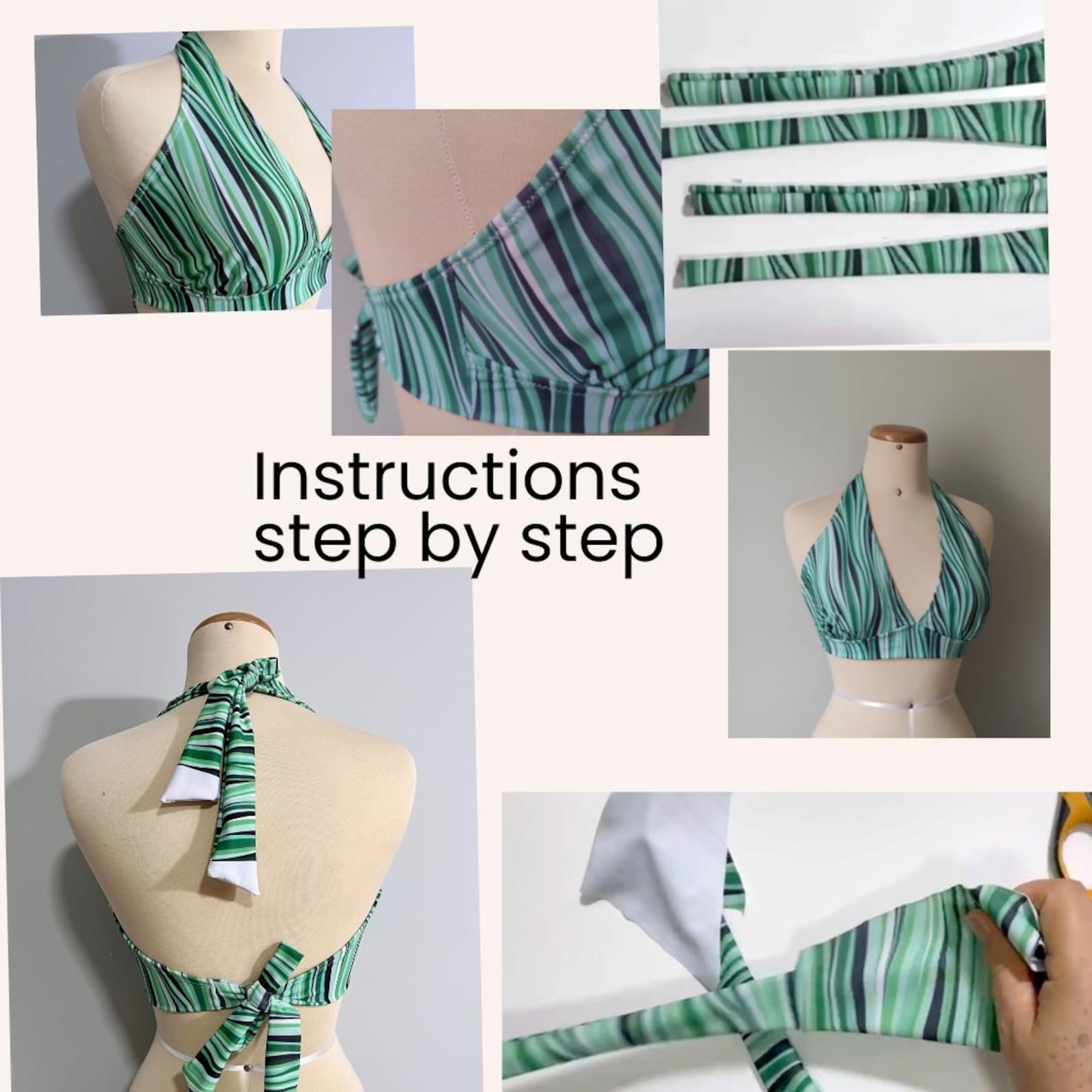Halter Bikini Top Sewing Pattern PDF, Ruched Triangle Swim Top, DIY ...