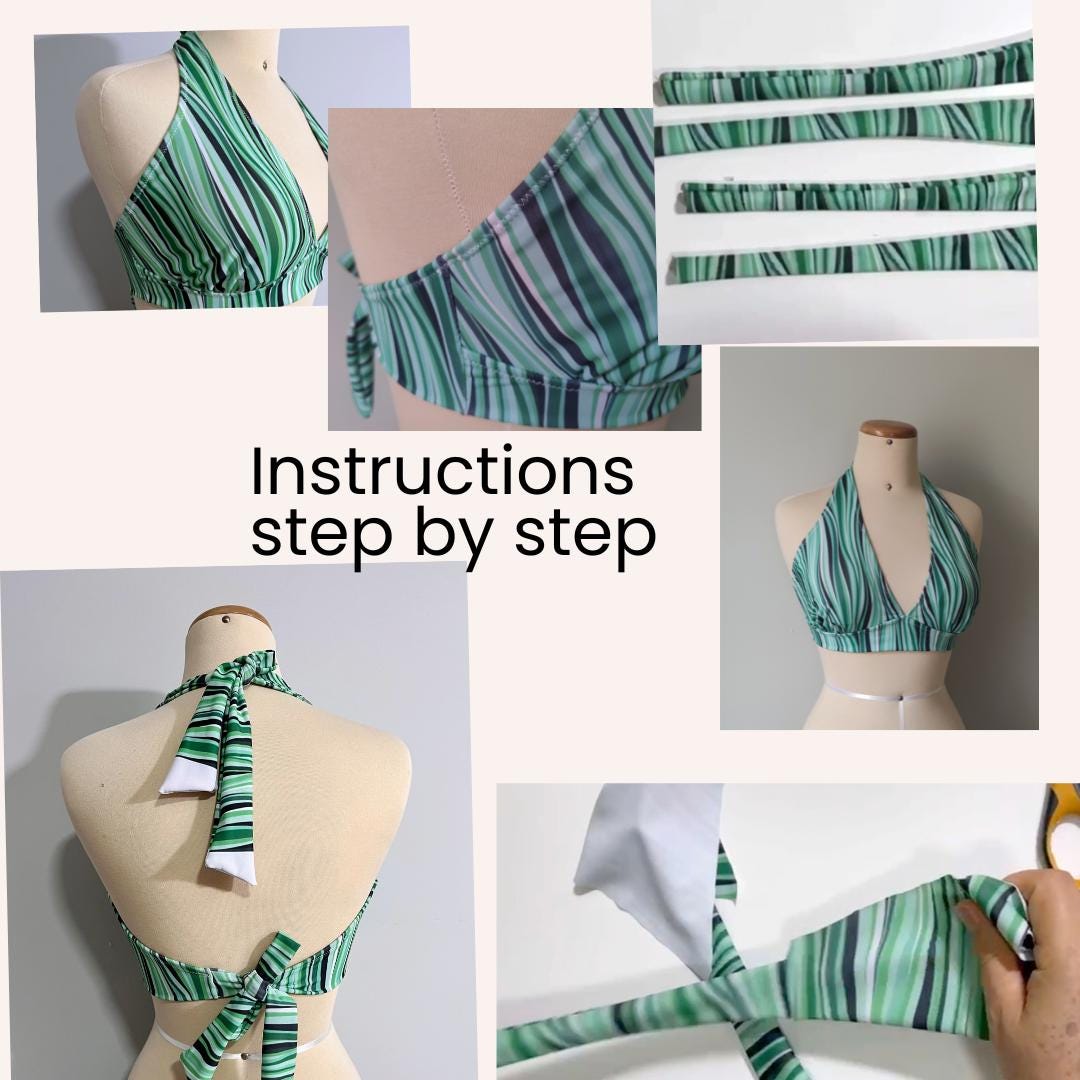 Halter Bikini Top Sewing Pattern PDF, Ruched Triangle Swim Top, DIY ...
