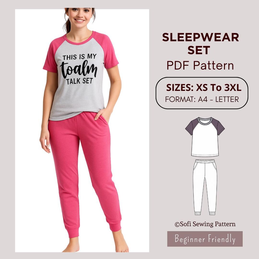 Sleepwear Set Sewing Pattern | Raglan T-shirt & Jogger Pants PDF ...