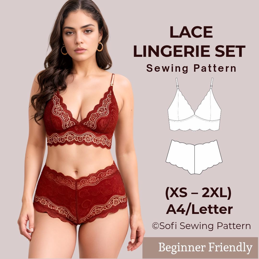 Lace Lingerie Set Sewing Pattern – Bralette and Boyshort PDF Pattern ...