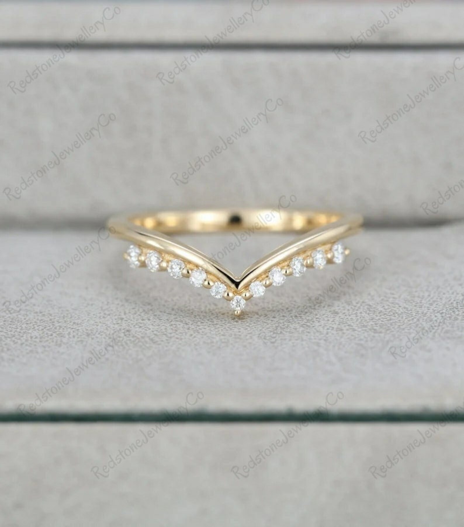 Art Deco V Band: 14K Rose, Yellow & White Gold Diamond Wedding Ring - Etsy