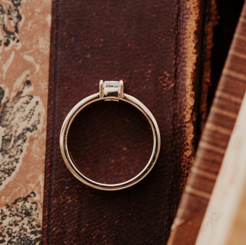 Emerald Diamond Bezel Cigar Ring 14K Gold Wide Band - Etsy