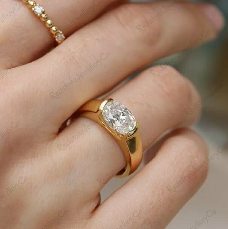 East-west Oval Cut Half Bezel Set Ring 0.90 CT Oval Solitaire ...