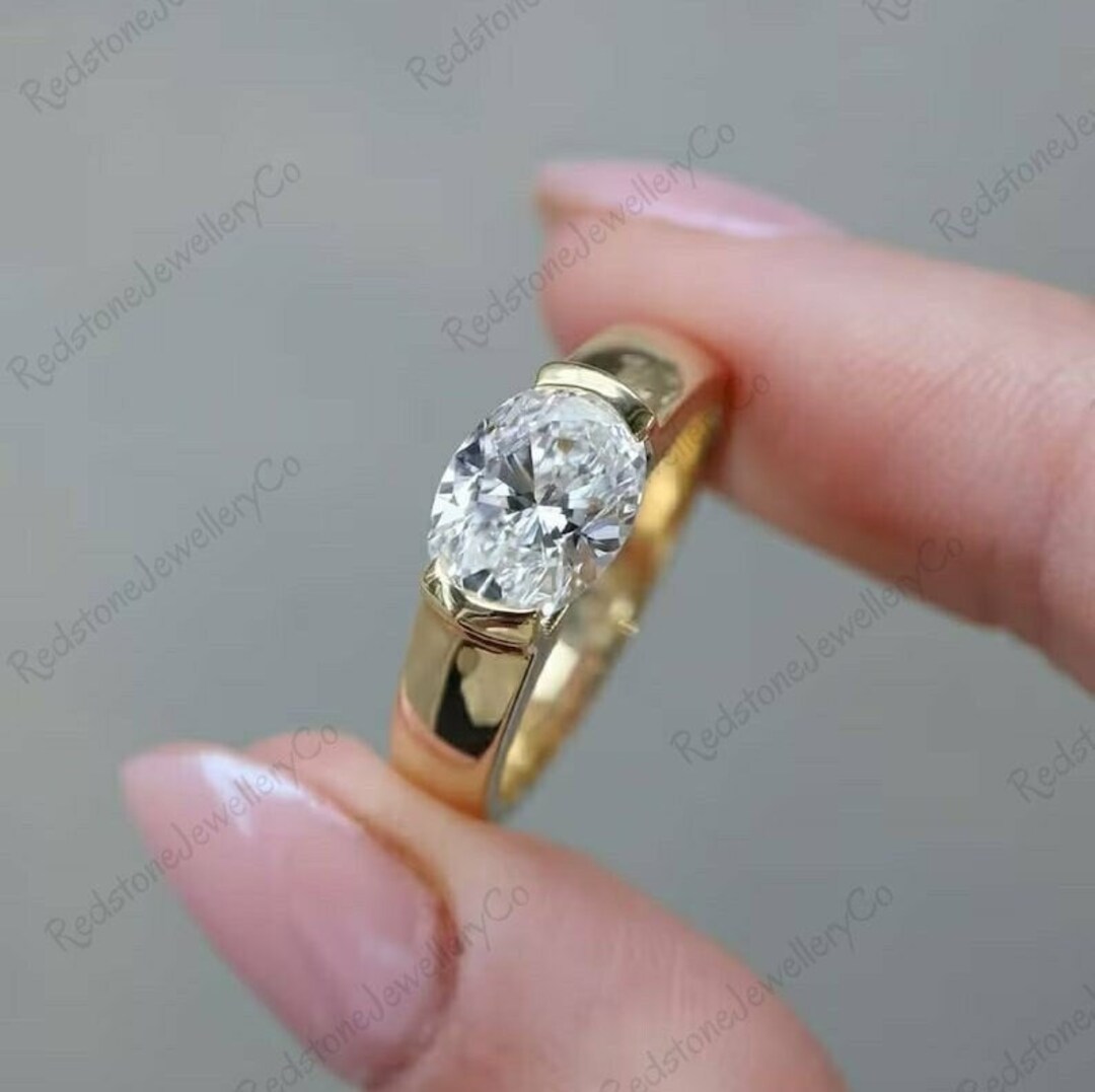 East-west Oval Cut Half Bezel Set Ring • 0.90 CT Oval Solitaire ...