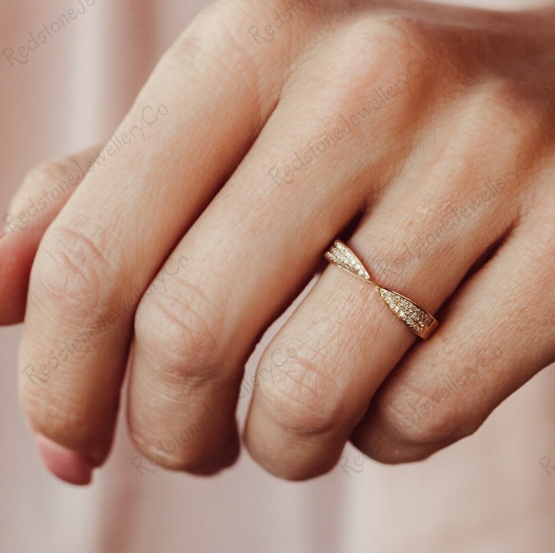 Twisted Wedding Band Womens White Gold Solid 14K Half Eternity Band ...