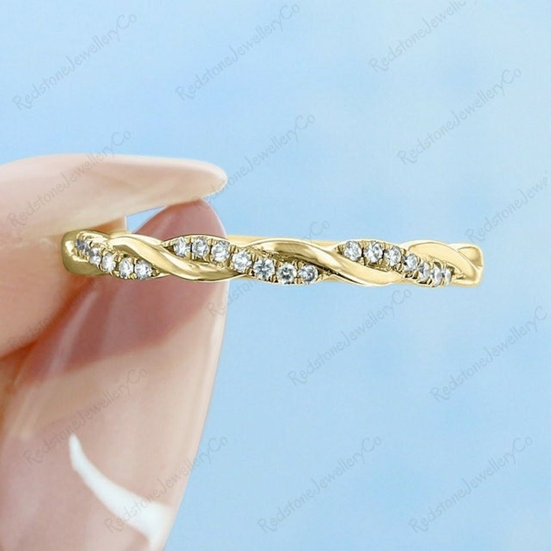 14K Diamond Twisted Wedding Band /round Cut Ring / Twisted Band ...