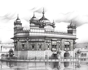Sikh Digital Art Golden Temple Sketch Bright Shining Sikh Wall Decor ...