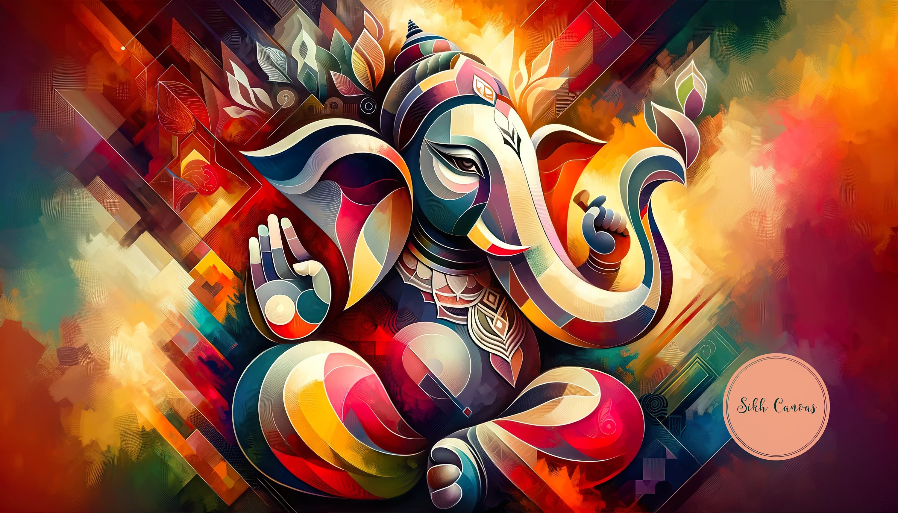 Hindu Digital Art Ganpati Bappa Wall Painting Lord Ganesha Vibrant ...