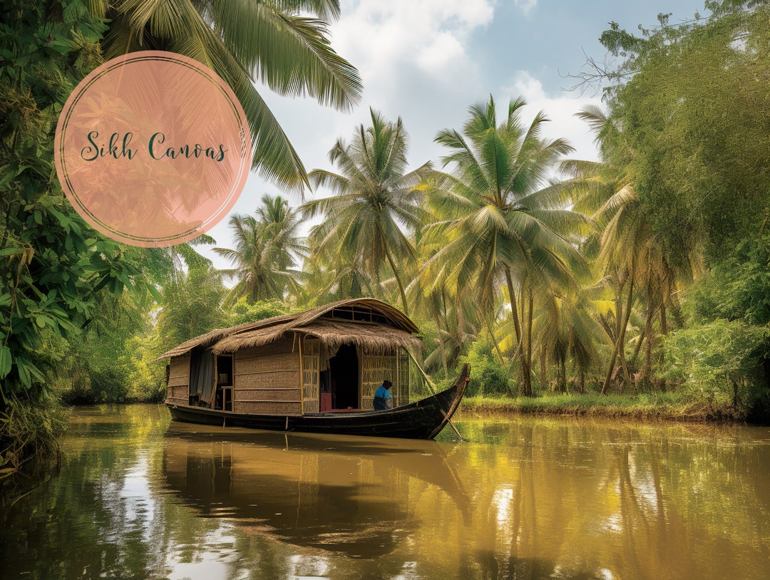 Kerala Backwaters Painting Realistic Scenic Art Wall Decor Indian Wall ...