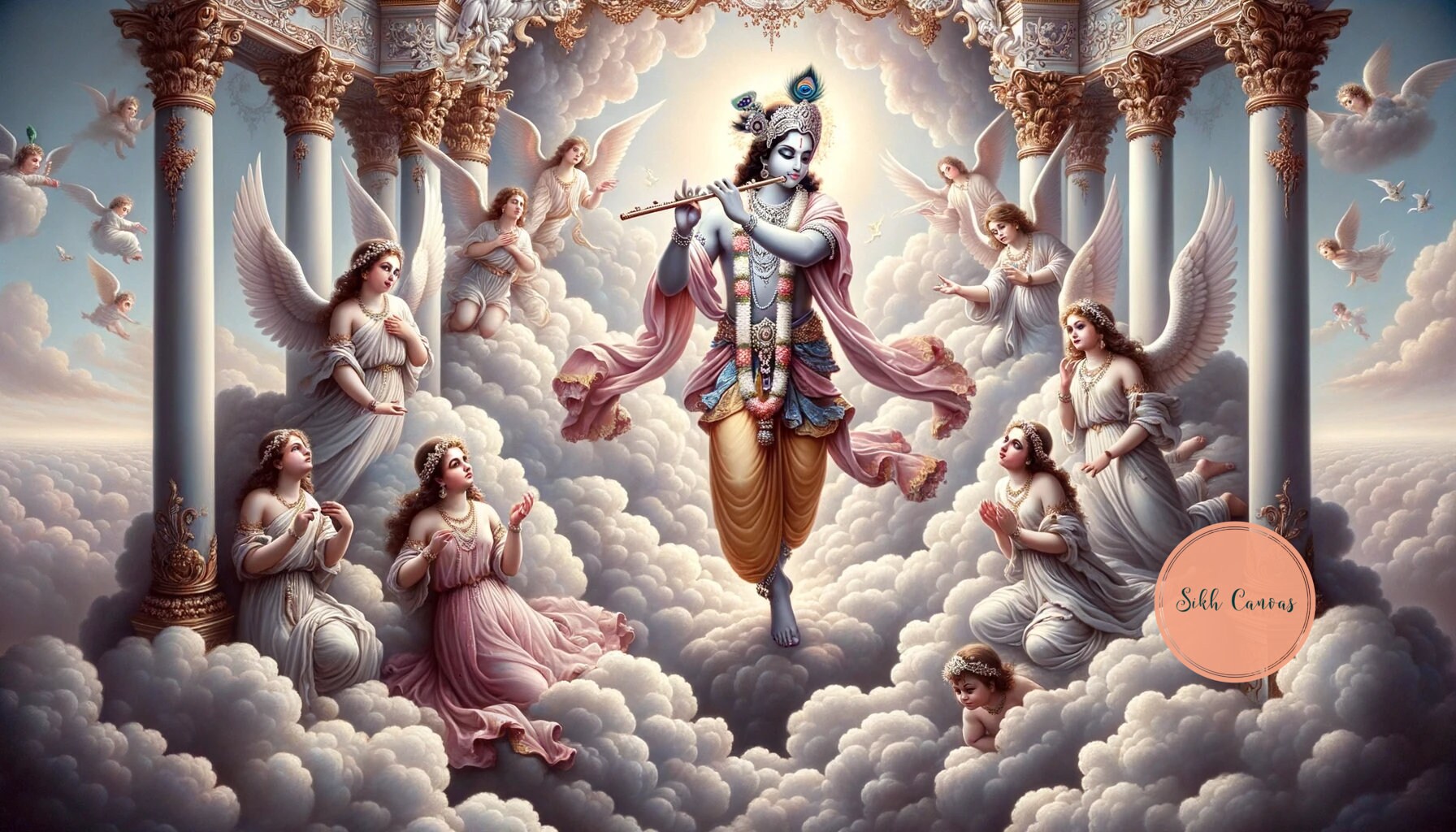 Hindu Digital Art Lord Krishna Art Flute Baroque Oil Painting Mathura ...