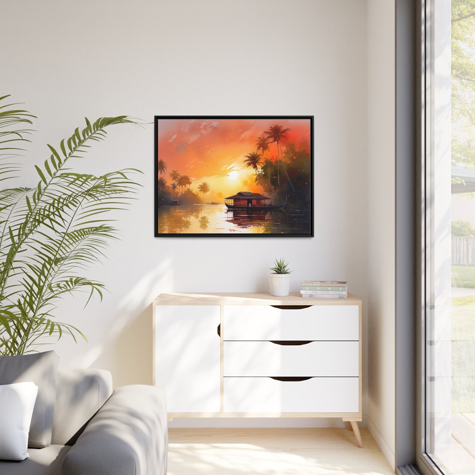 Kerala Backwaters Black Framed Watercolors Painting Scenic Art Wall ...