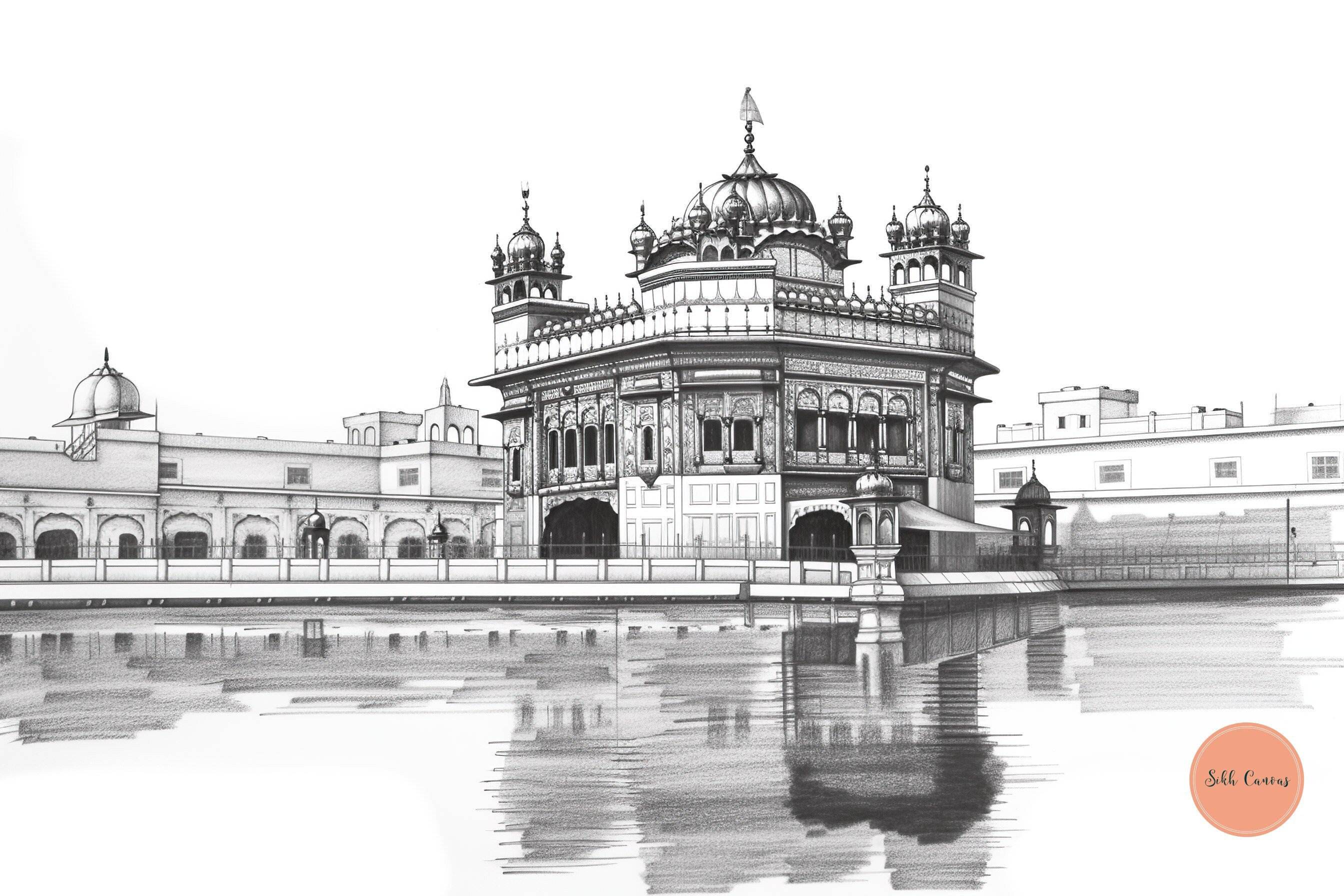 Sikh Digital Art Golden Temple Pencil Sketch Sikh Wall Decor Sikh ...