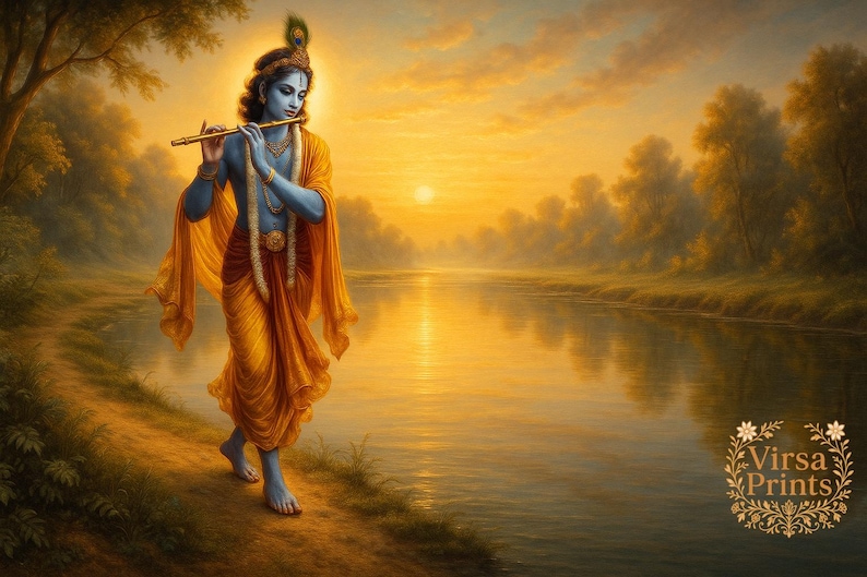 Hindu Digital Art Romantic Era Water Color Painting Lord Krishna Art ...